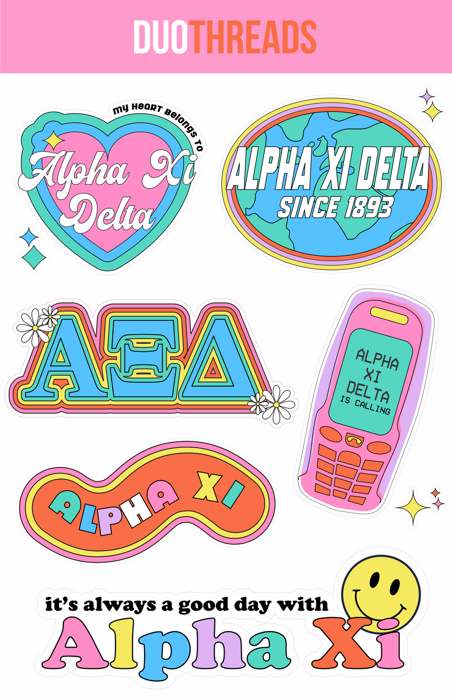 Alpha Xi Delta Sorority Y2K Sticker Sheet – Duo Studio Designs