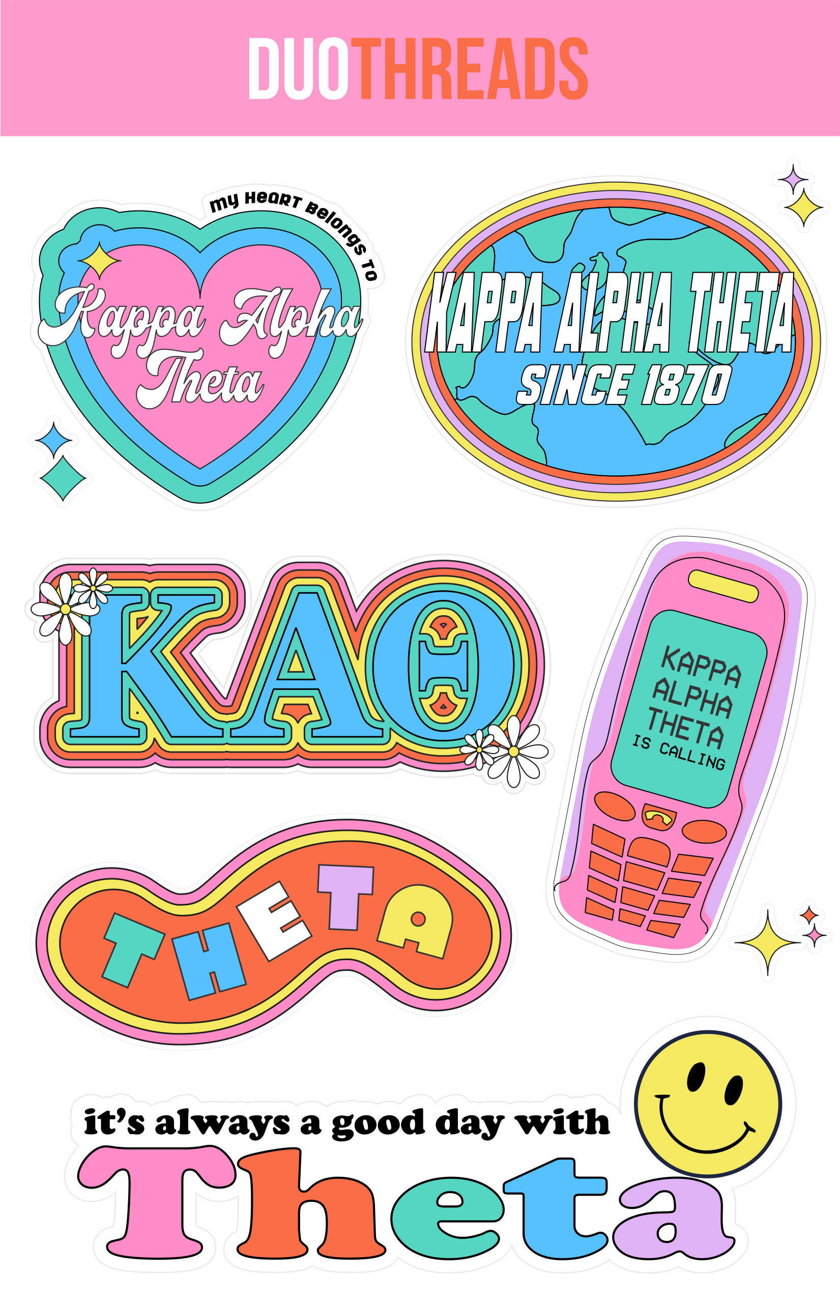 Kappa Alpha Theta Sorority Y2K Sticker Sheet – Duo Studio Designs