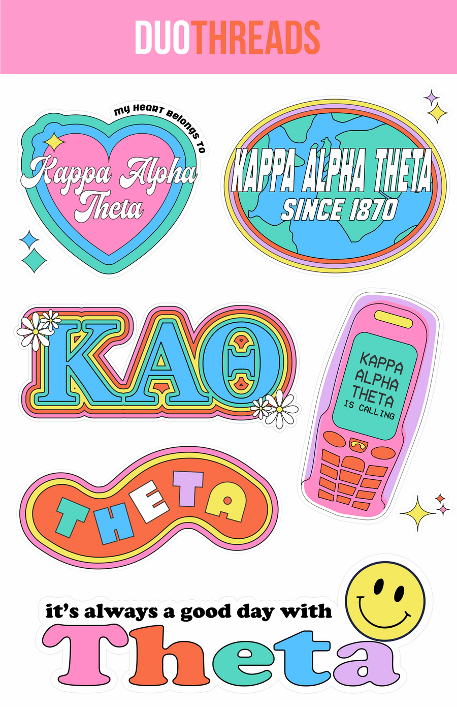 Kappa Alpha Theta Sorority Y2K Sticker Sheet – Duo Studio Designs