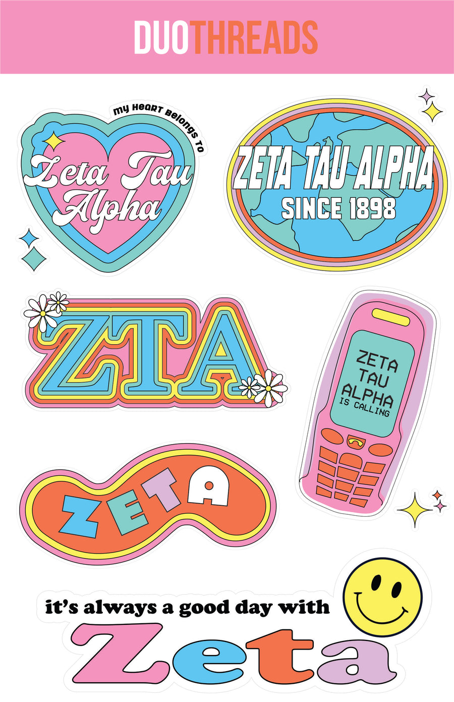 Zeta Tau Alpha Sorority Y2K Sticker Sheet – Duo Studio Designs